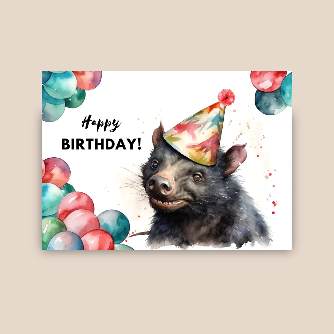 Tasmanian Devil Birthday Card, Party Hat, Happy Birthday, Tasmanian ...