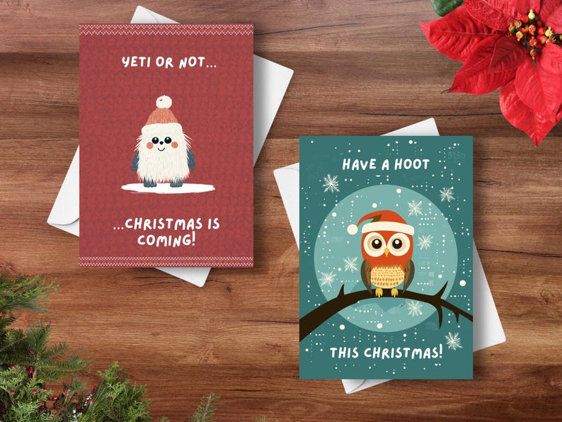 Funny Christmas Card Pack, Cute Punny Holiday Card Set, Greeting Card ...
