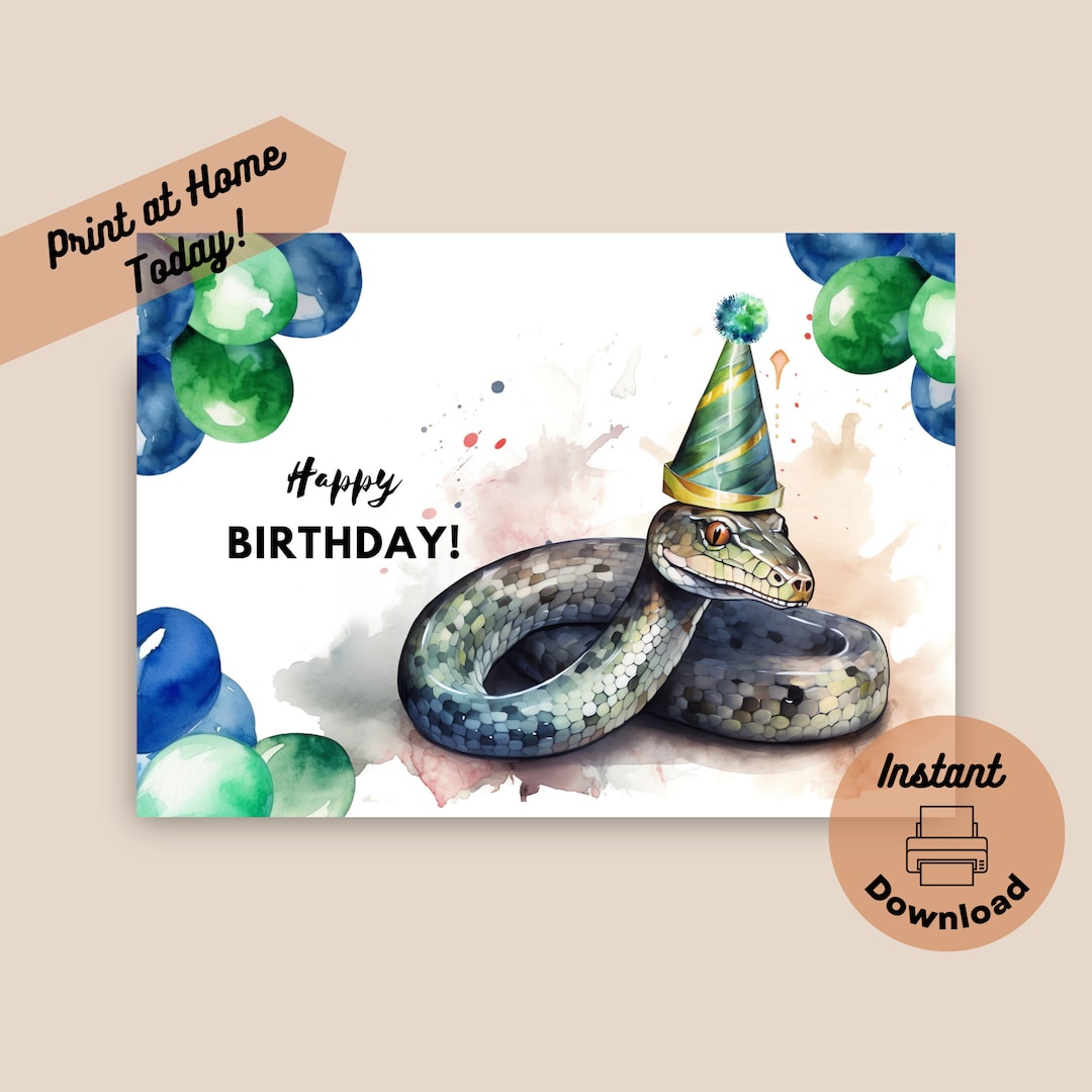 Printable Snake Birthday Card Instant Download Print at Home - Etsy