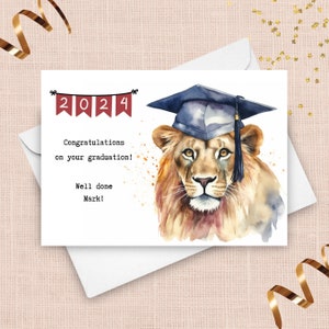 Lion Graduation Card, Graduation 2024 Custom Card Personalized, High ...