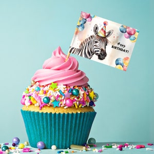 Printable Zebra Birthday Cupcake Topper, Instant Download Print at Home ...