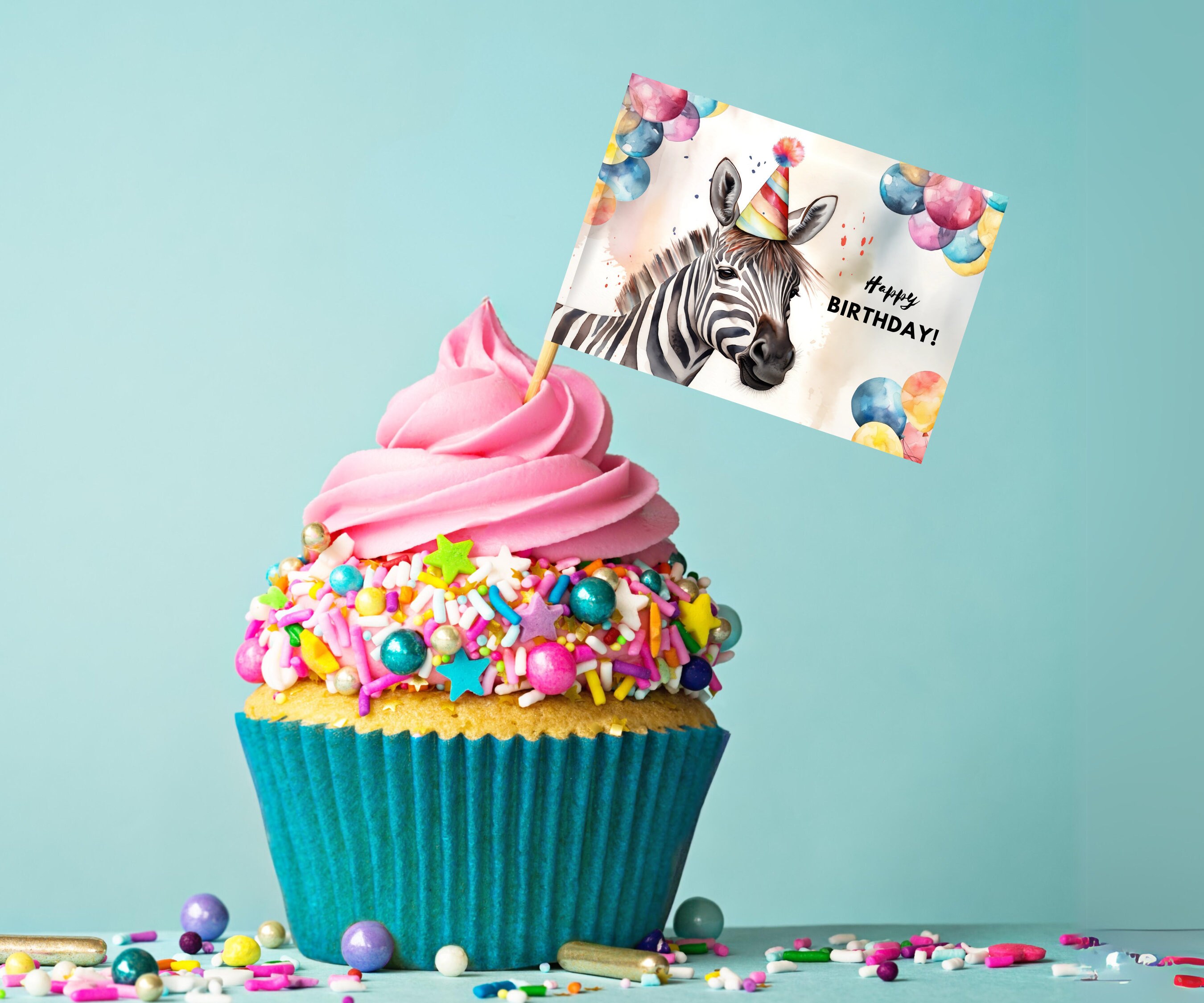 Printable Zebra Birthday Cupcake Topper, Instant Download Print at Home ...