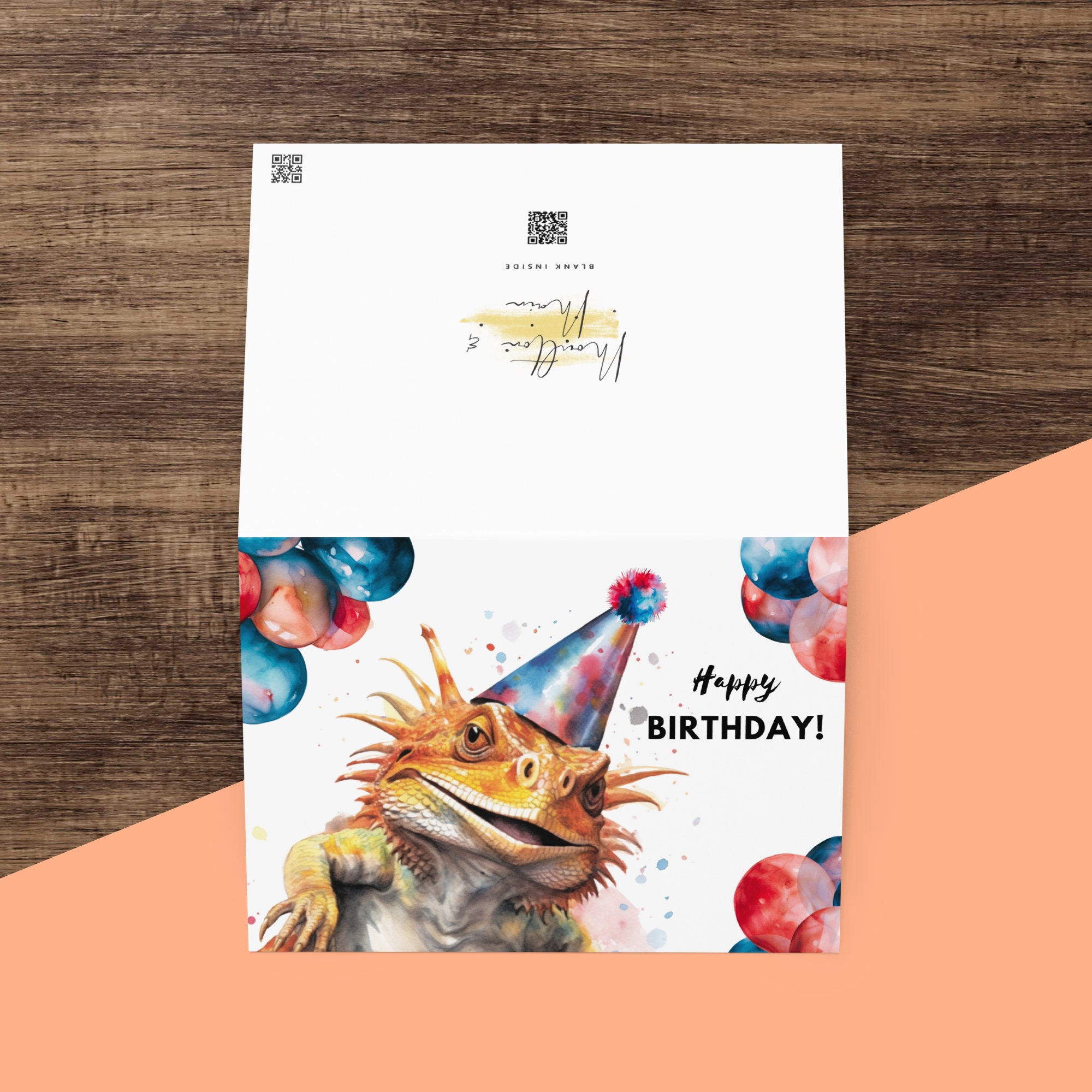 Bearded Dragon Birthday Card, Birthday Party Hat and Balloons, Bearded ...