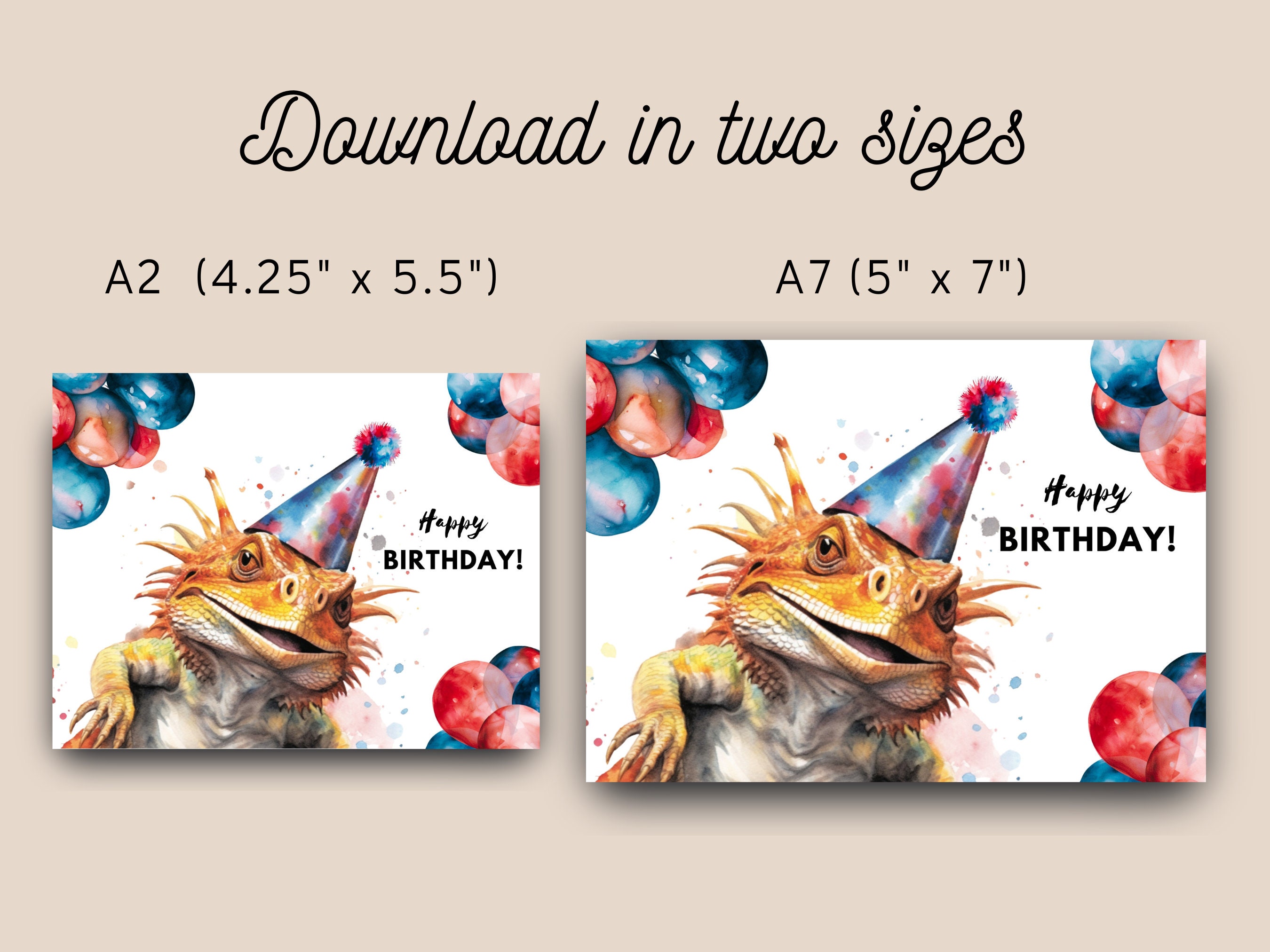 Printable Bearded Dragon Birthday Card, Instant Download, Print at Home ...
