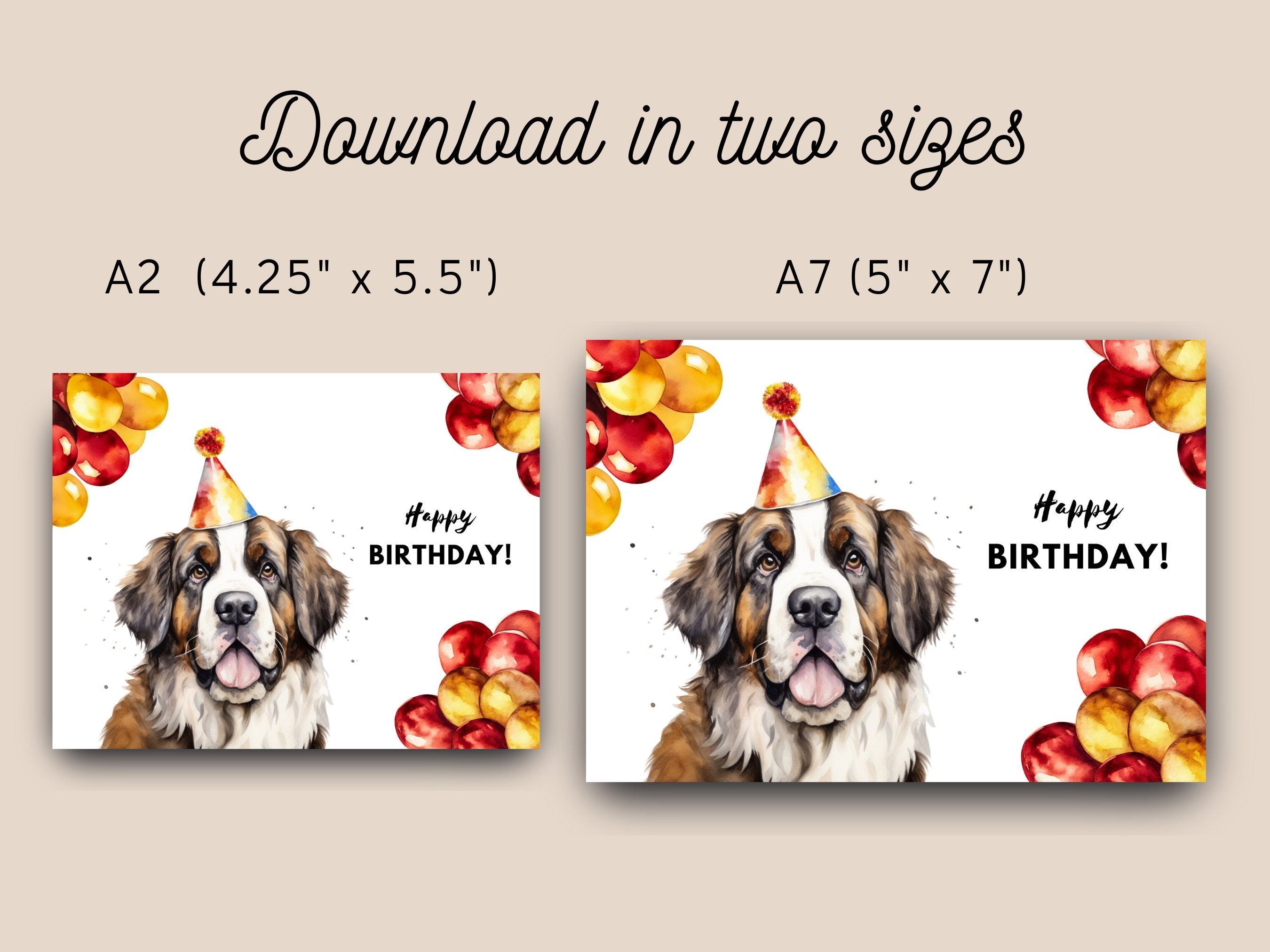 Printable St Bernard Birthday Card Instant Download Print at - Etsy