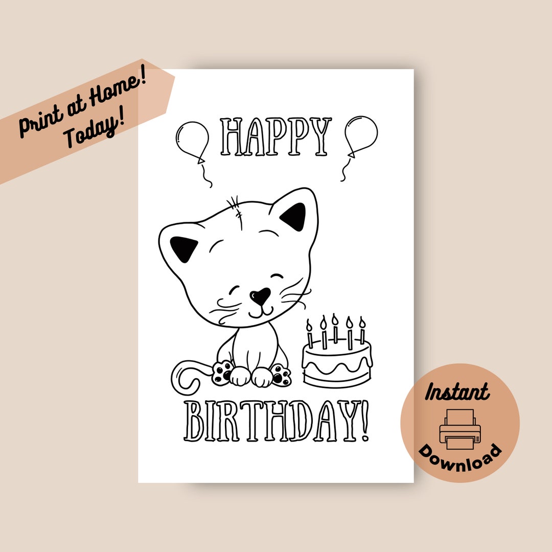 Printable Coloring Birthday Card, Instant Digital Download Print at ...