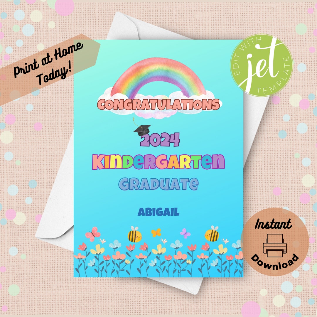 Printable Kindergarten Graduation Card, Print at Home Editable Template ...