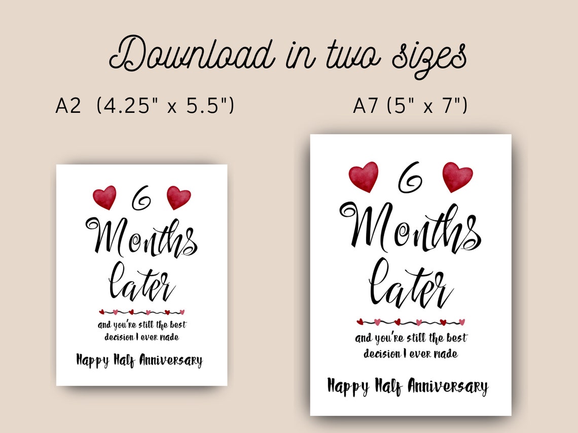 Printable 6 Month Anniversary Card, Instant Download, Print at Home ...