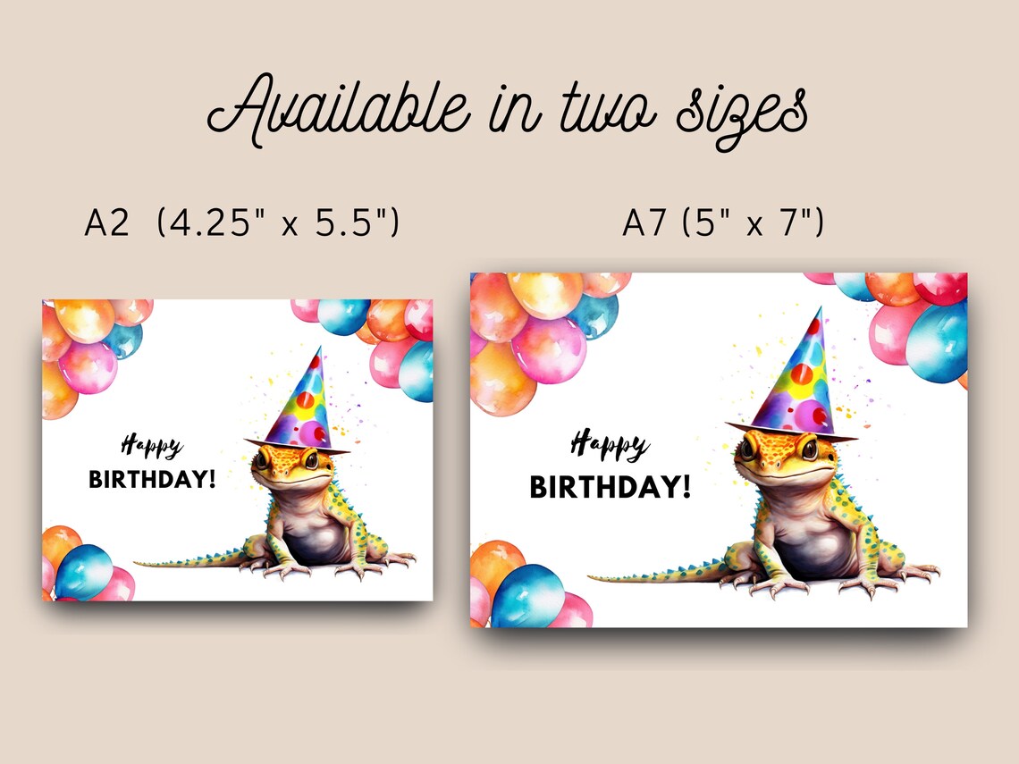 Gecko Birthday Card, Birthday Party Hat and Balloons, Colorful Leopard ...