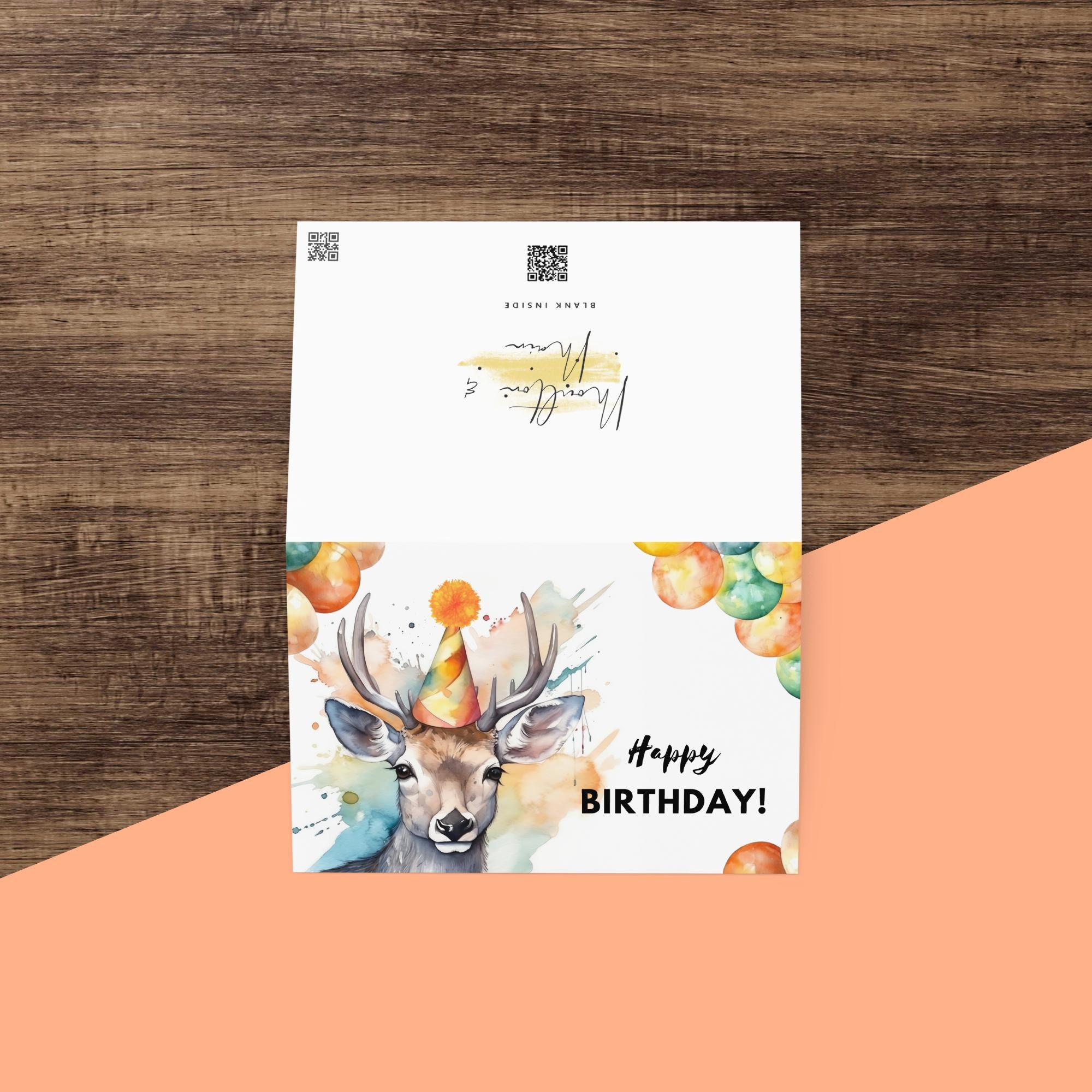 Deer Birthday Card With Party Hat, Happy Birthday, Deer Gift, Forest ...