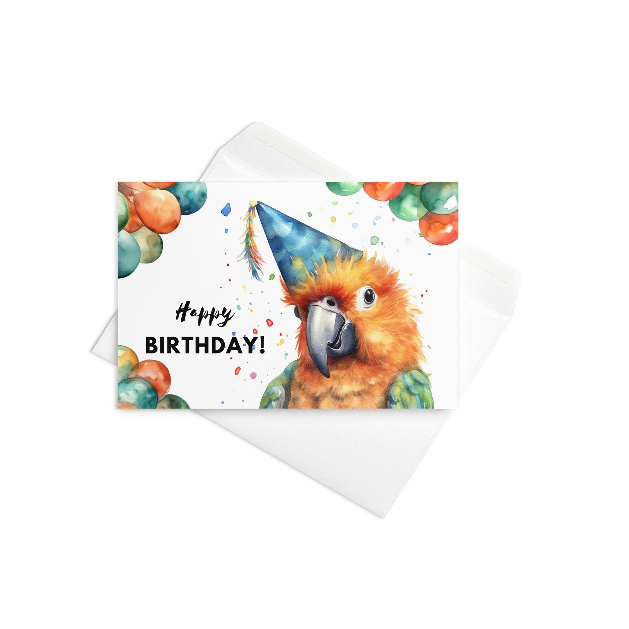 Parrot Birthday Card, Happy Birthday Party Hat, Macaw Bird Gift ...