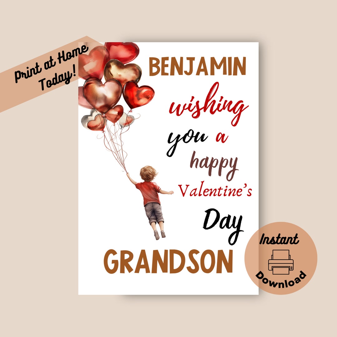 Printable Valentine's Day Card for Grandson Instant Download, Print at ...