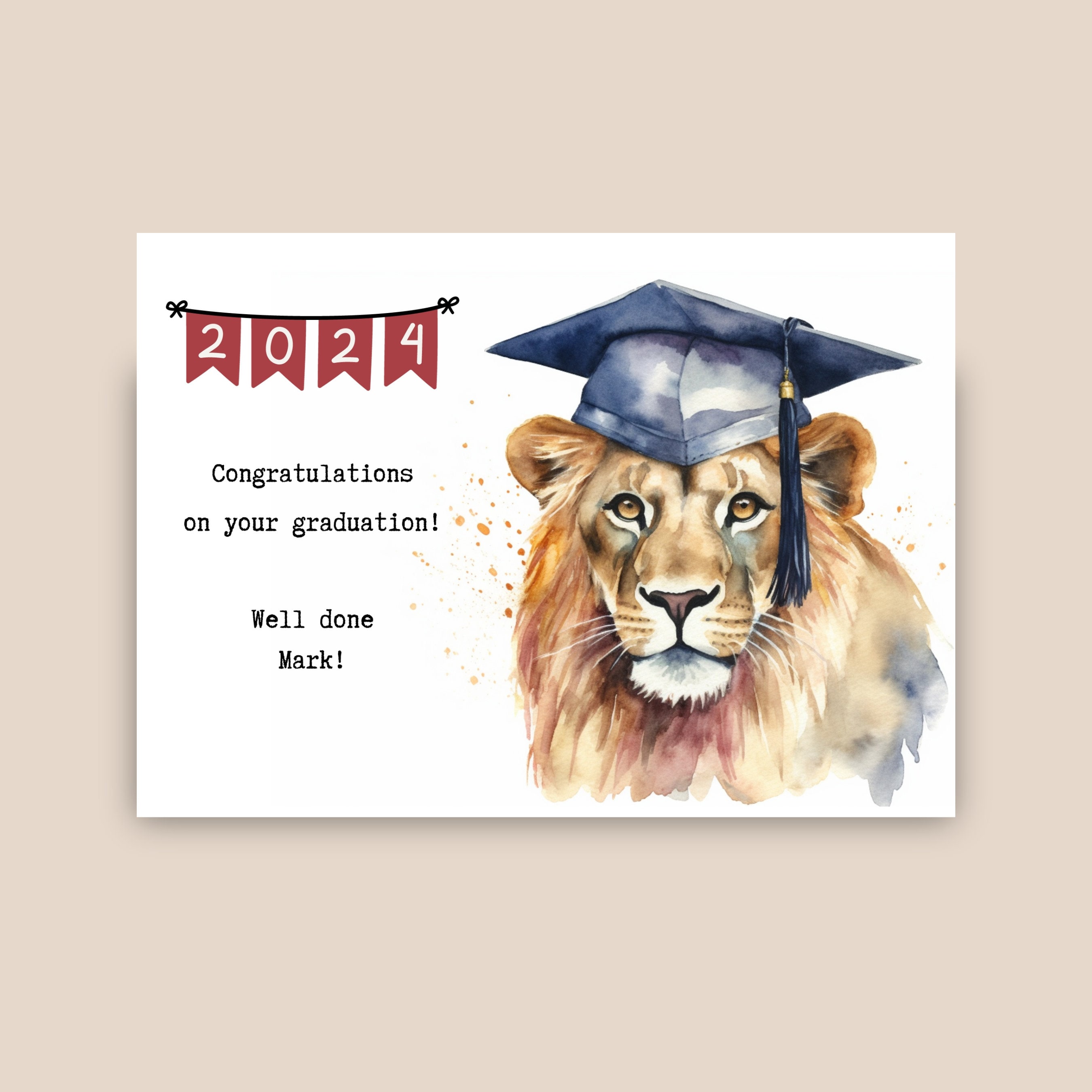 Lion Graduation Card, Graduation 2024 Custom Card Personalized, High ...
