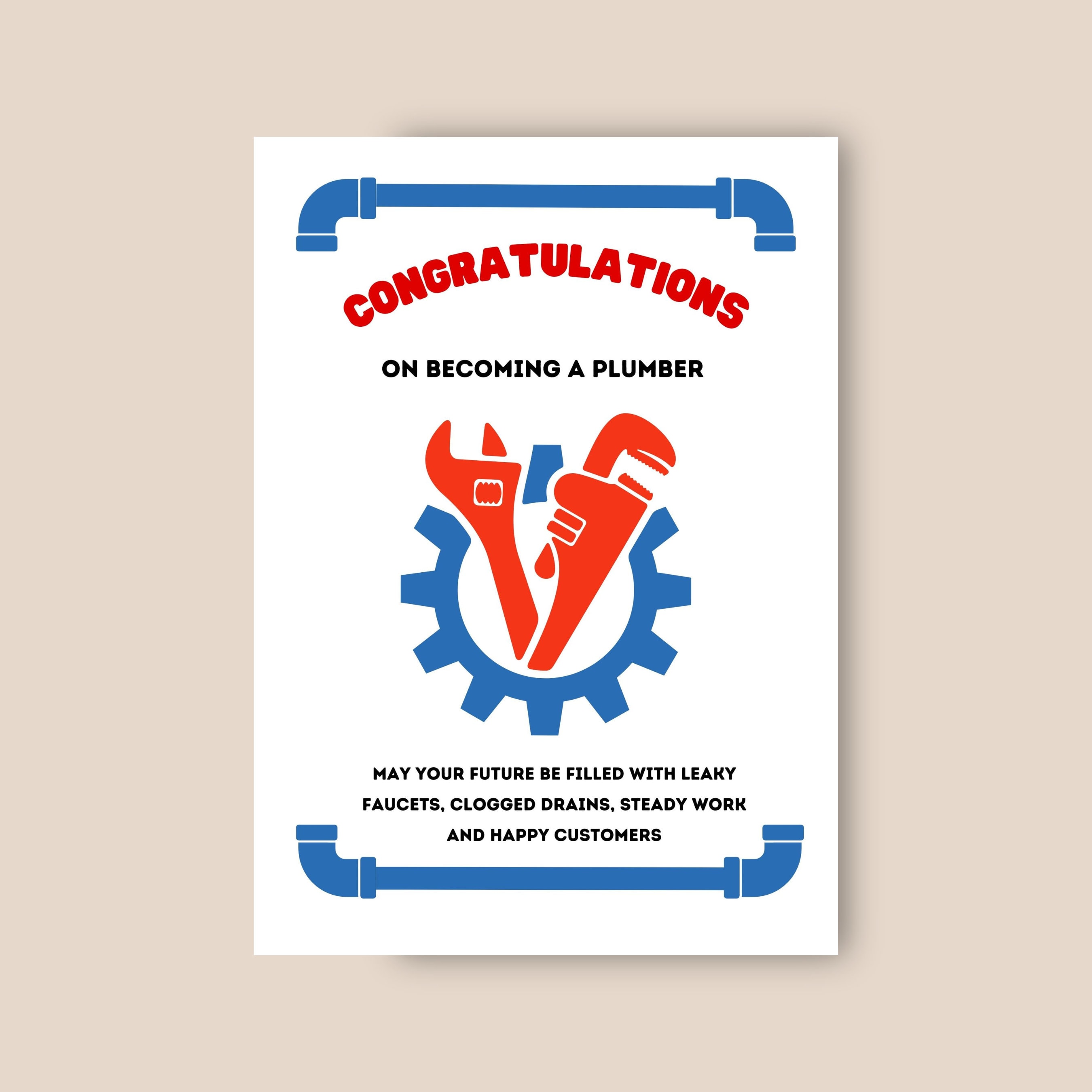 Plumber Graduation Card, Congratulations on Becoming A Plumber, Trade ...