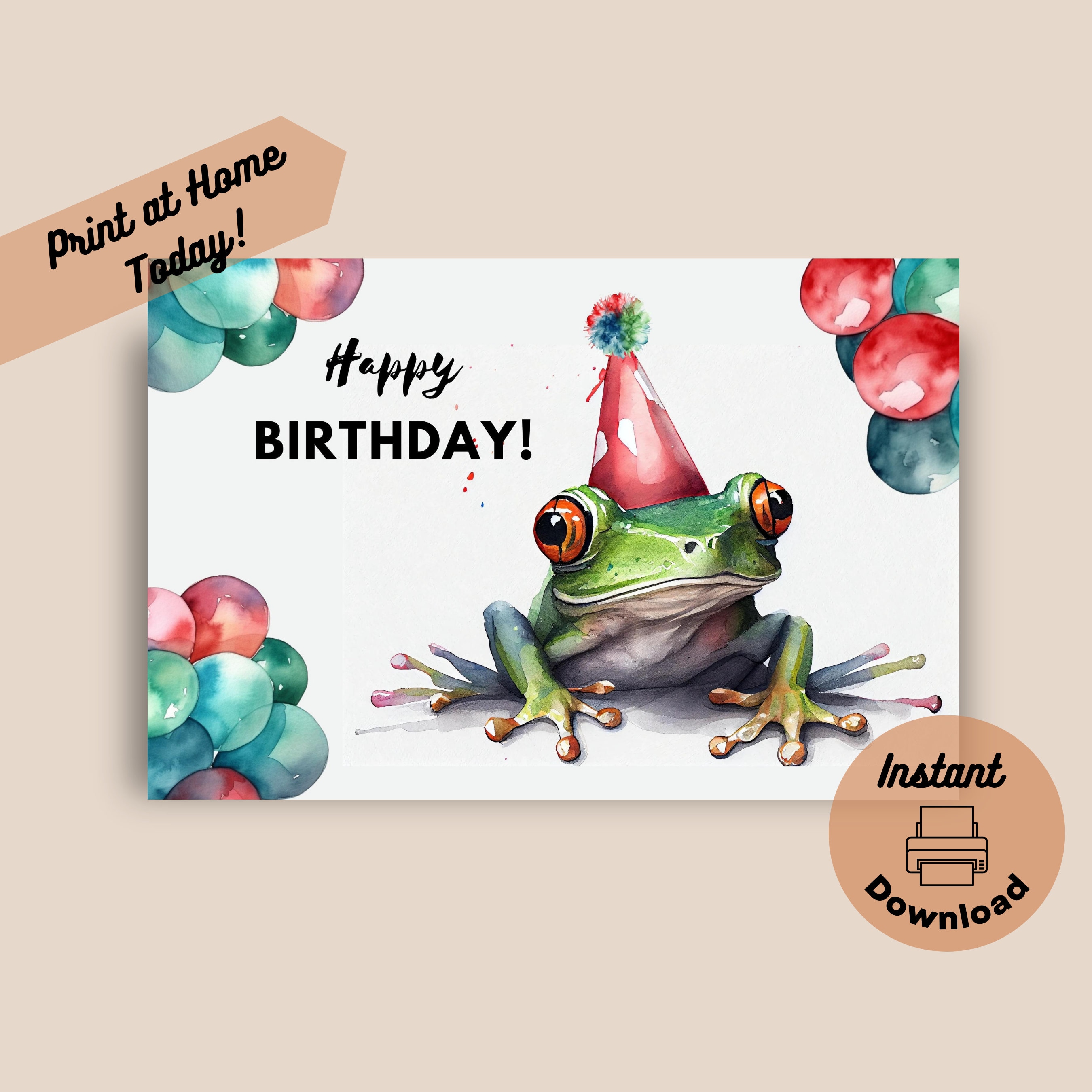 Printable Tree Frog Birthday Card Instant Digital Download - Etsy
