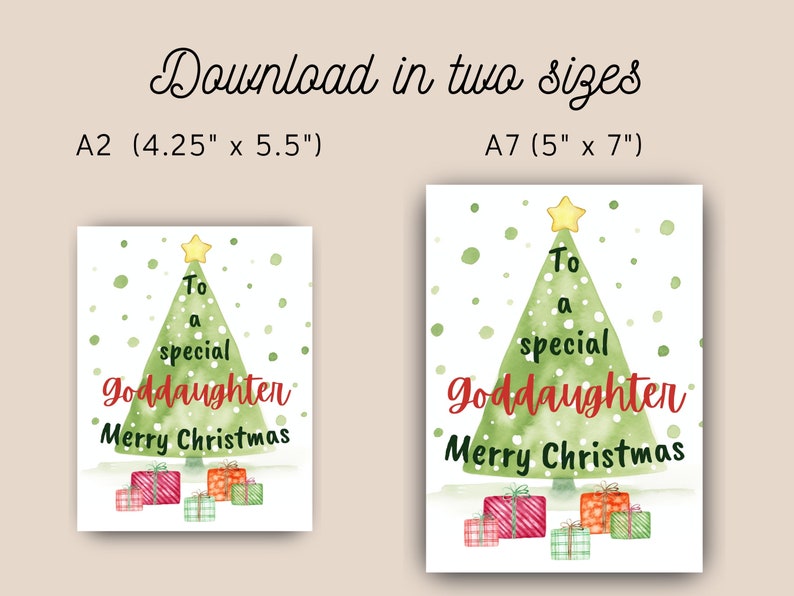 Printable Christmas Card for Goddaughter, Instant Digital Download ...