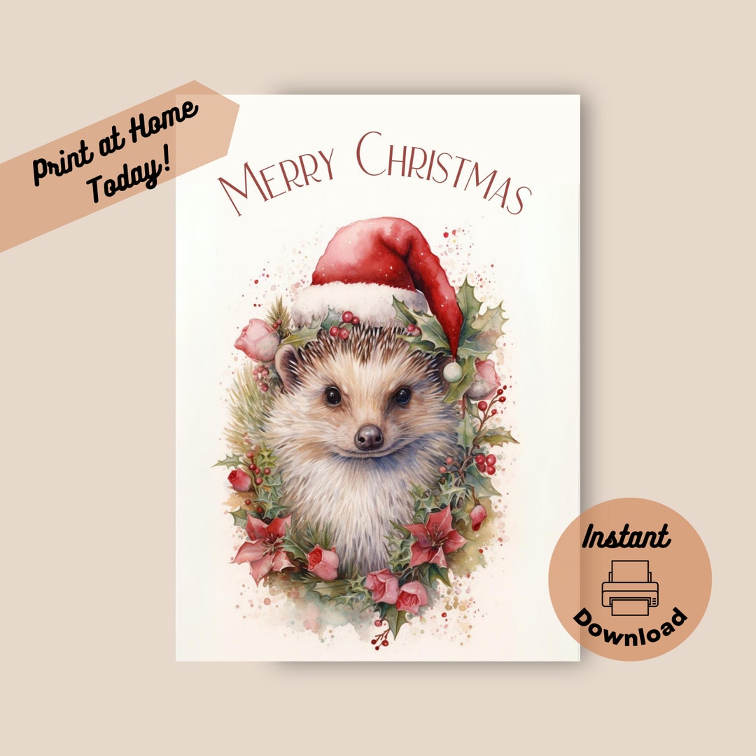 Printable Hedgehog Christmas Card Instant Digital Download - Etsy
