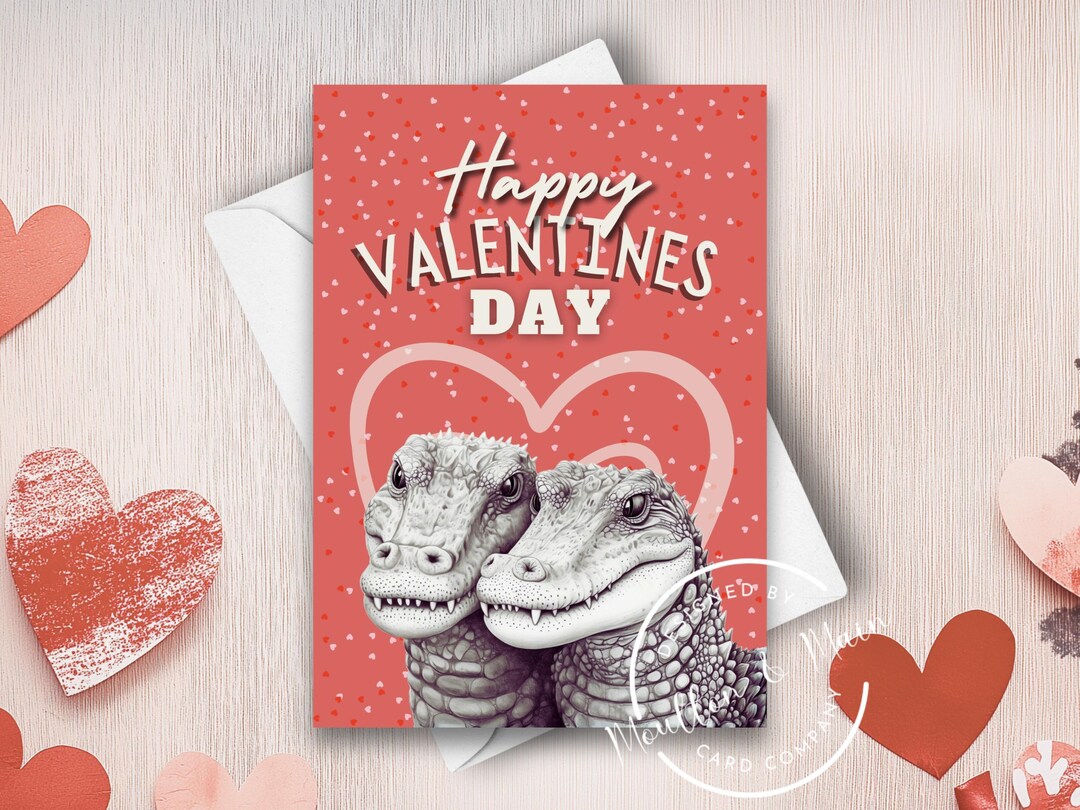 Alligator Valentine Card, Happy Valentine's Day, Valentines Day Card ...