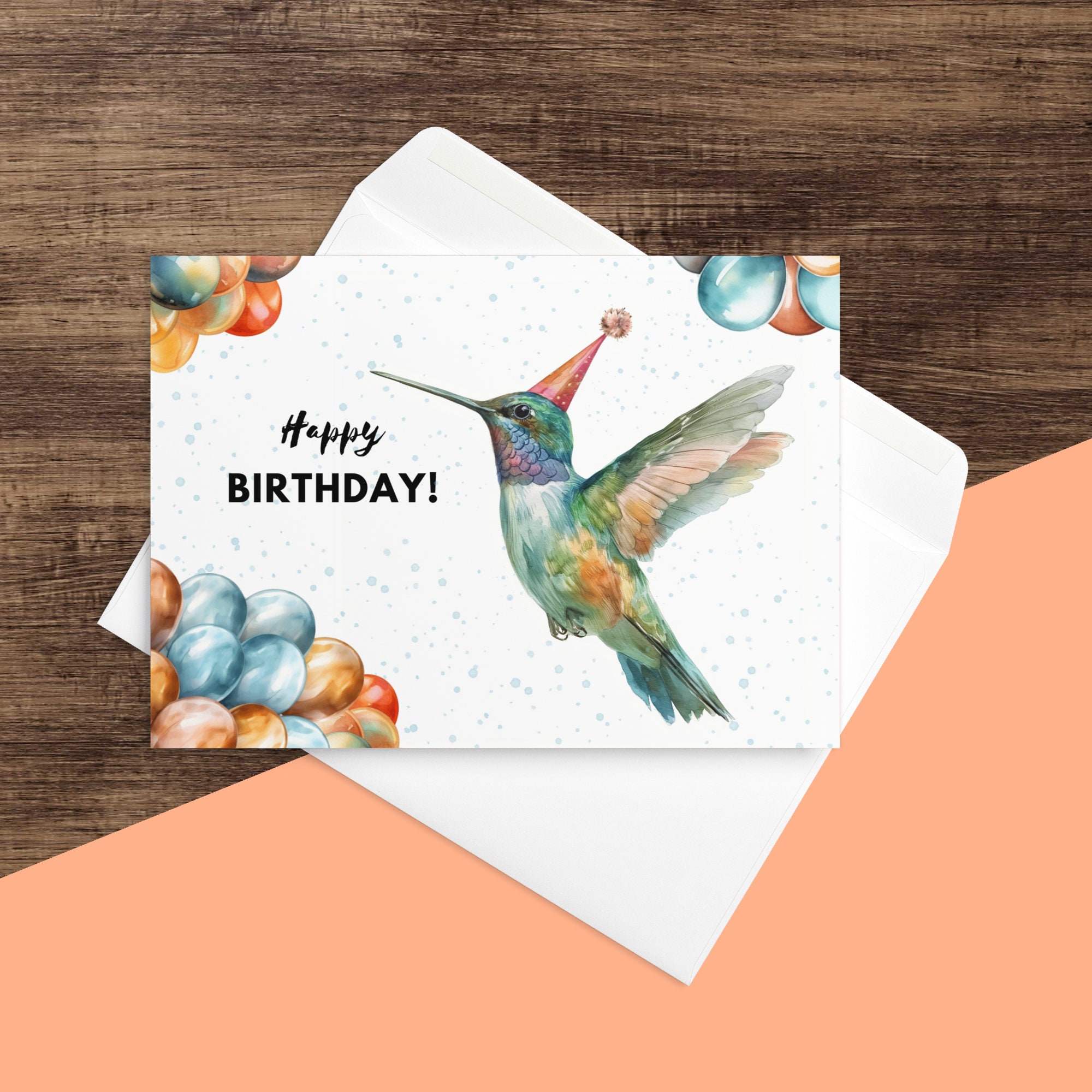 Hummingbird Birthday Card, Happy Birthday Party Hat and Balloons ...