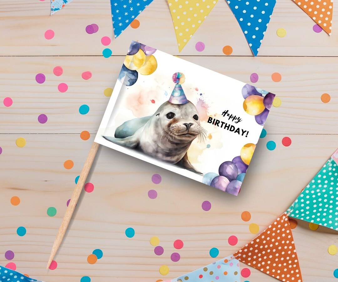 Printable Seal Birthday Cupcake Topper, Instant Download Print at Home ...