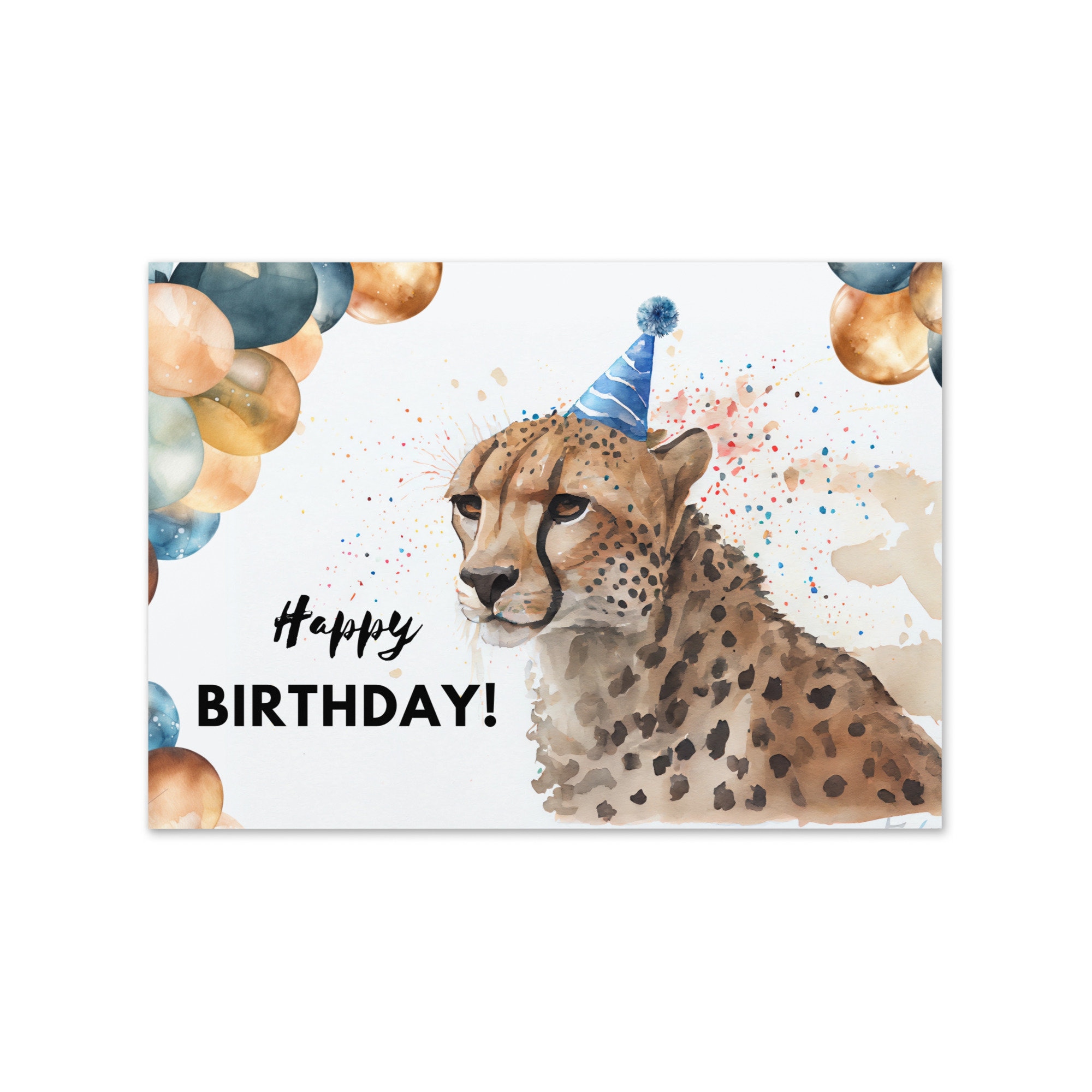 Cheetah Birthday Card With Party Hat Happy Birthday Big Cat - Etsy
