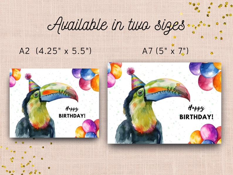 Toucan Birthday Card, Happy Birthday Party Hat Greeting, Tropical Bird ...