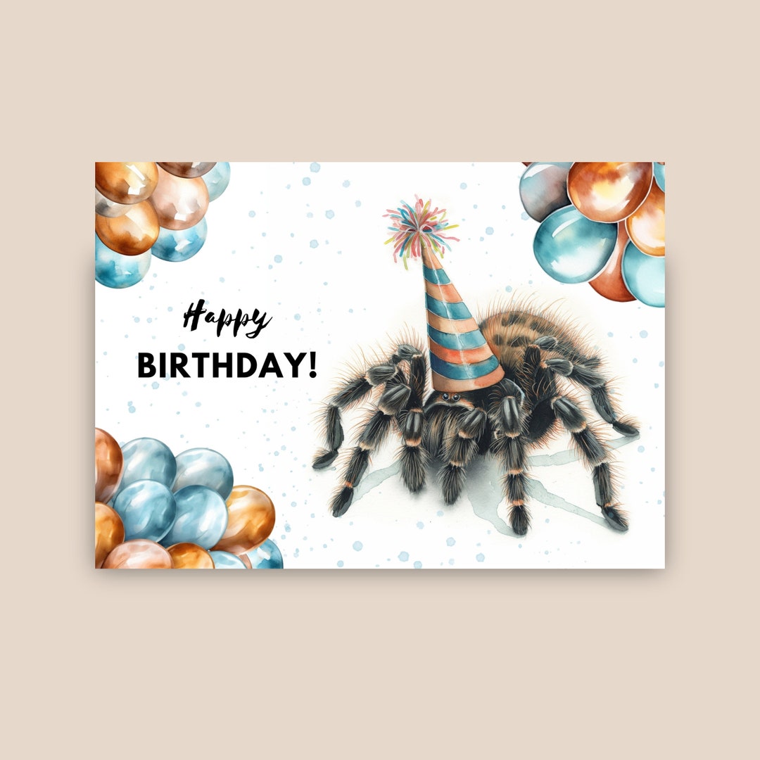 Tarantula Birthday Card, Happy Birthday Party Hat and Balloons ...