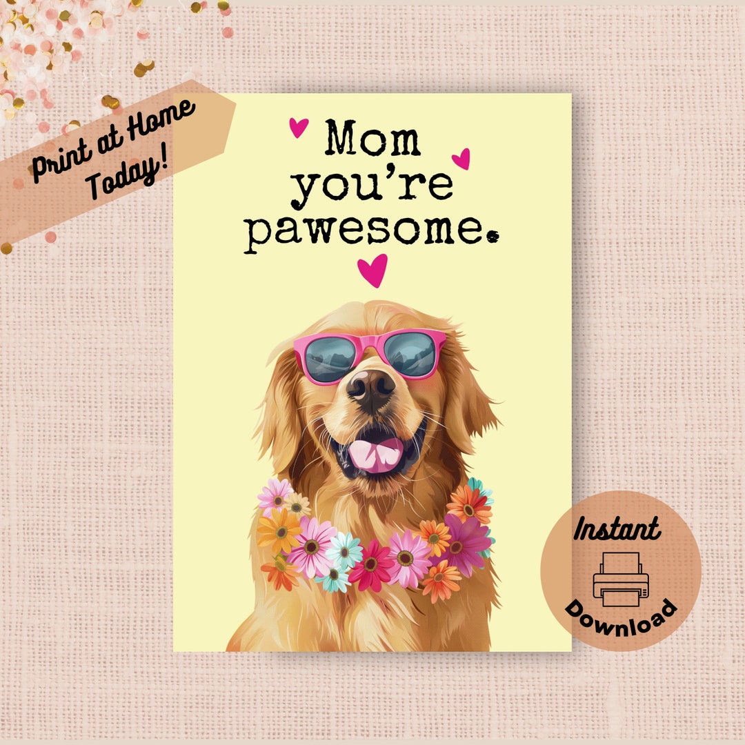 Printable Golden Retriever Mother’s Day Card, Instant Download Print at ...