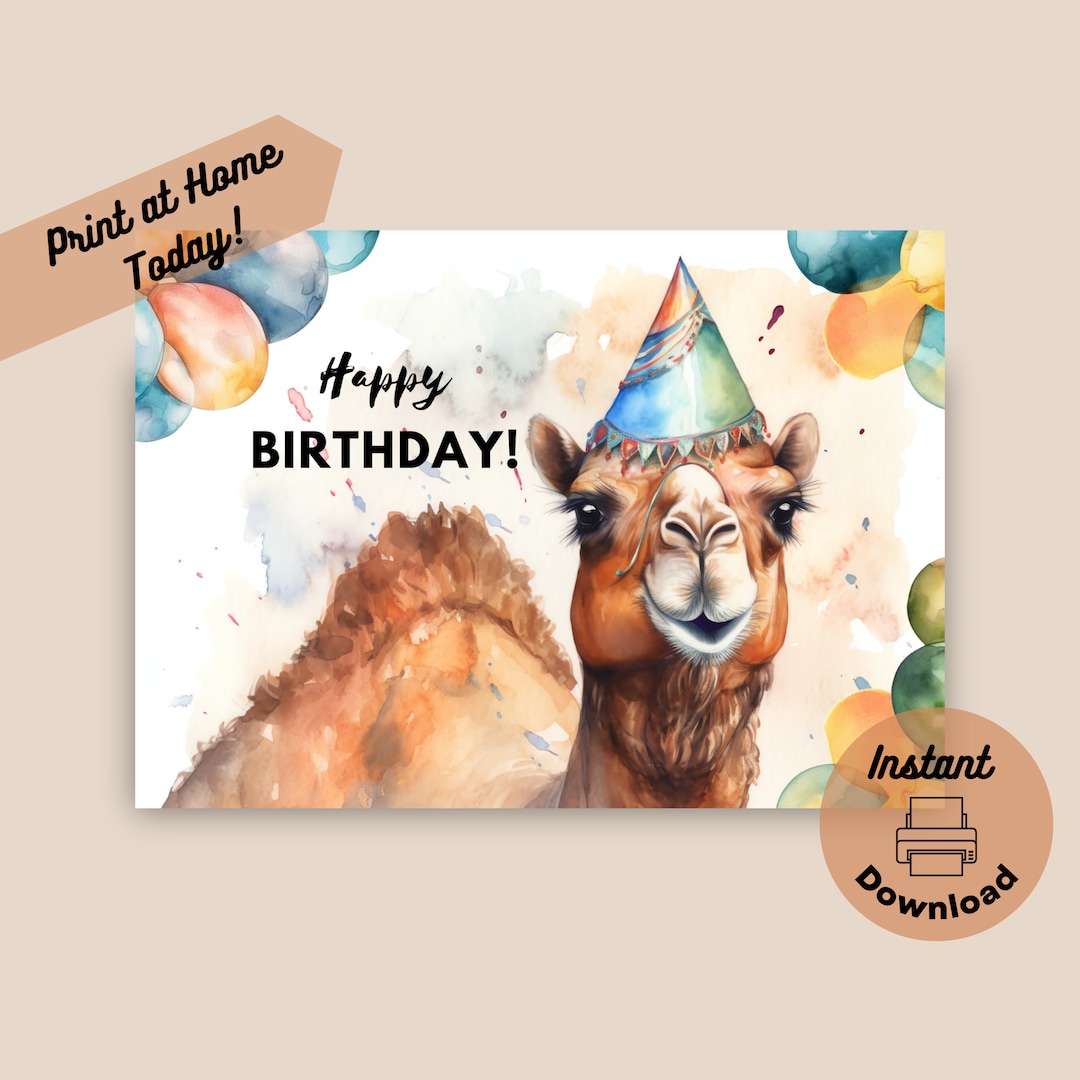 Printable Camel Birthday Card, Instant Download, Print at Home Card ...