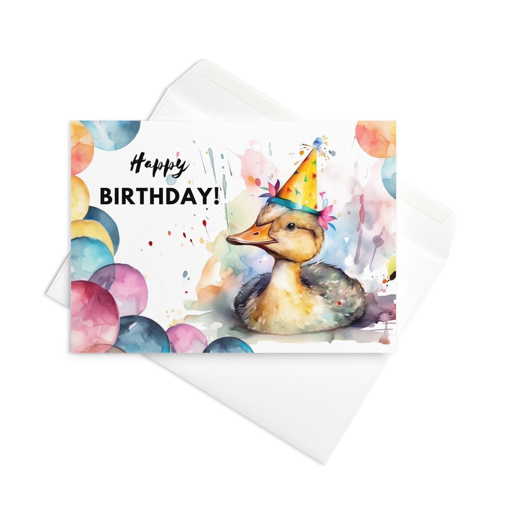 Cute Duck Birthday Card With Party Hat, Happy Birthday, Duck Gift, Cute ...