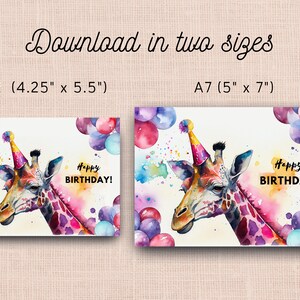 Printable Giraffe Birthday Card, Instant Digital Download Print at Home ...