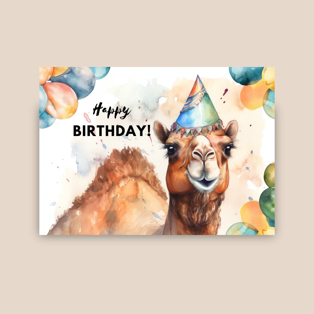 Camel Birthday Card With Party Hat Happy Birthday Camel - Etsy
