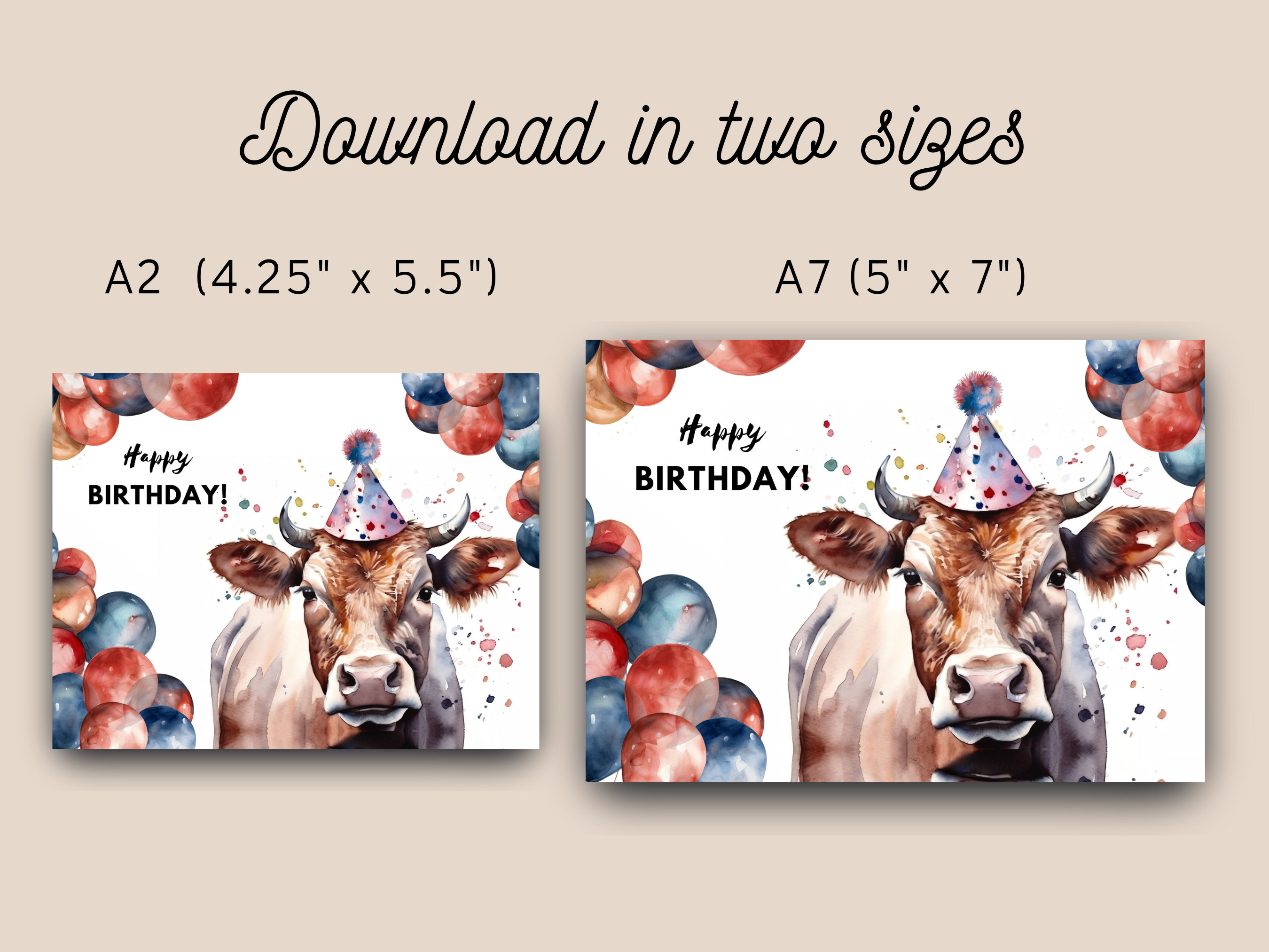 Printable Cow Birthday Card, Instant Digital Download Print at Home ...
