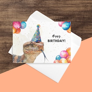 Rattlesnake Birthday Card, Happy Birthday Party Hat and Balloons ...