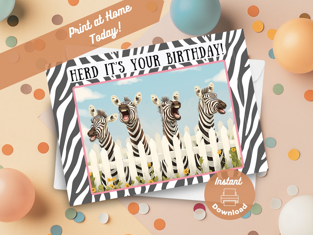Printable Funny Zebra Birthday Card, Instant Download, Print at Home ...