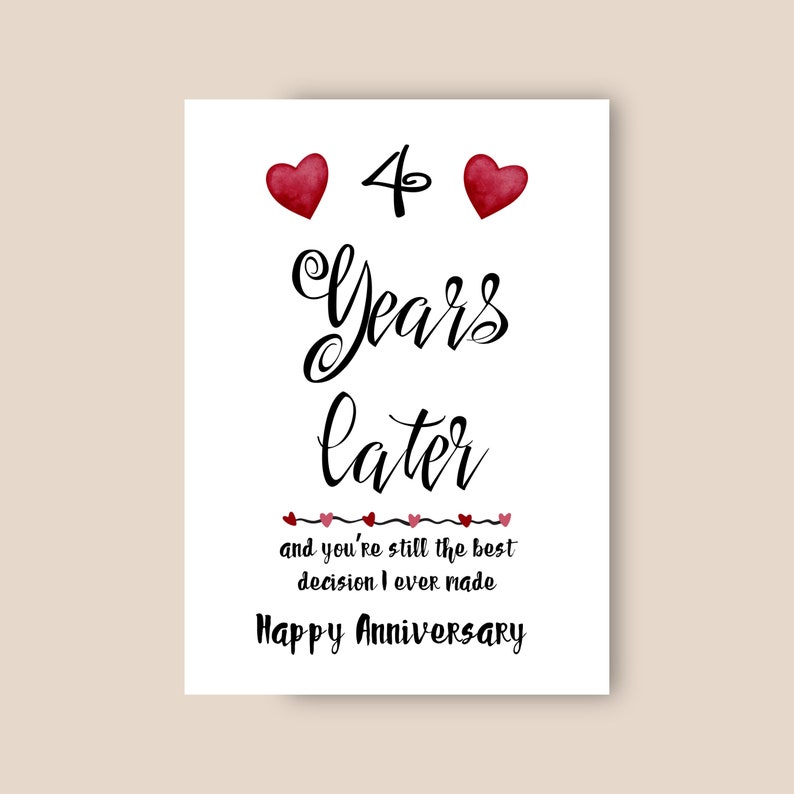 4th Anniversary Card, Four Year Anniversary Gift for Husband or Wife, 4 ...
