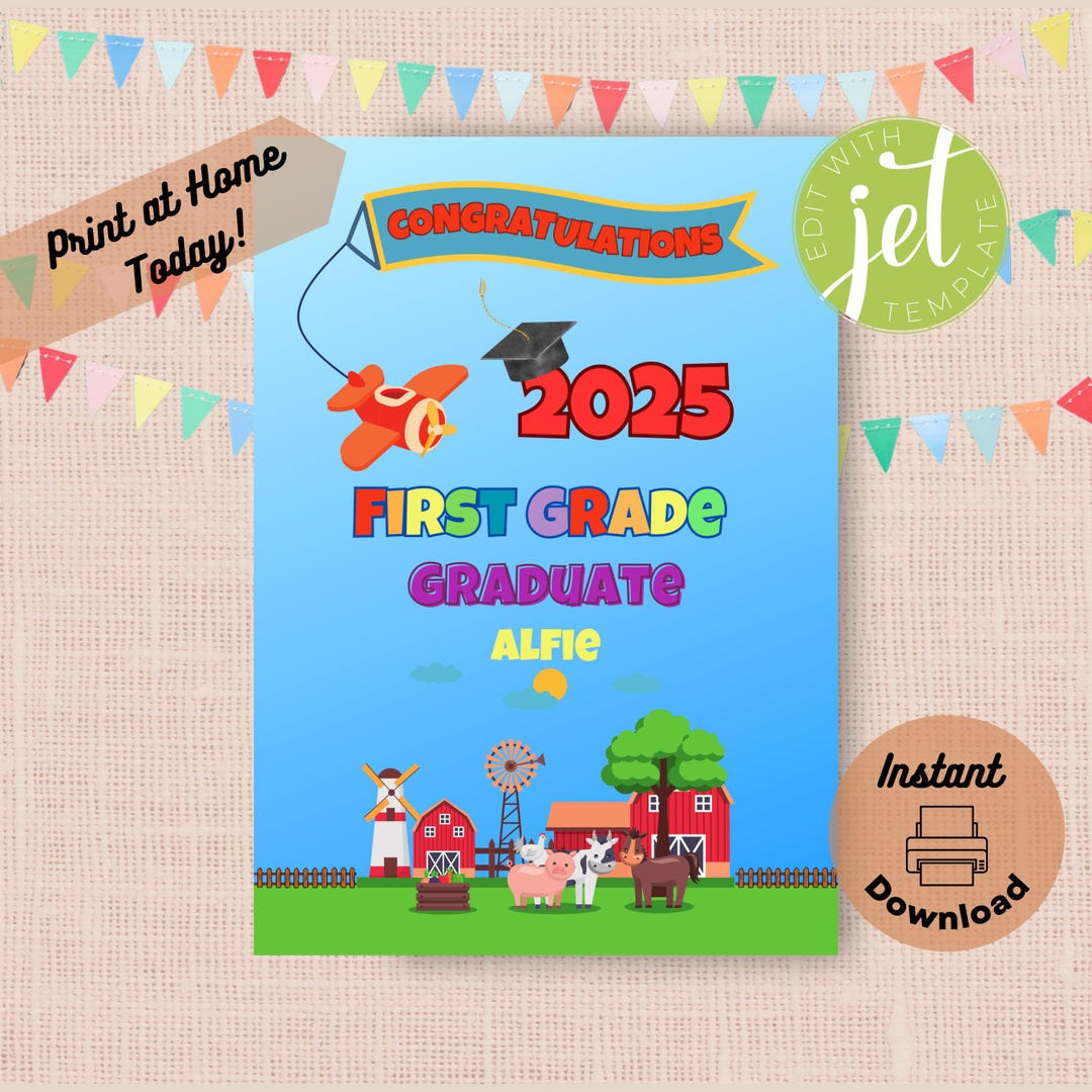 Printable First Grade Graduation Card, Print at Home Editable Template ...