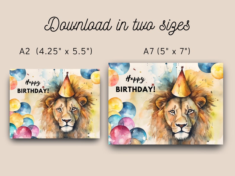 Printable Lion Birthday Card, Instant Digital Download Print at Home ...