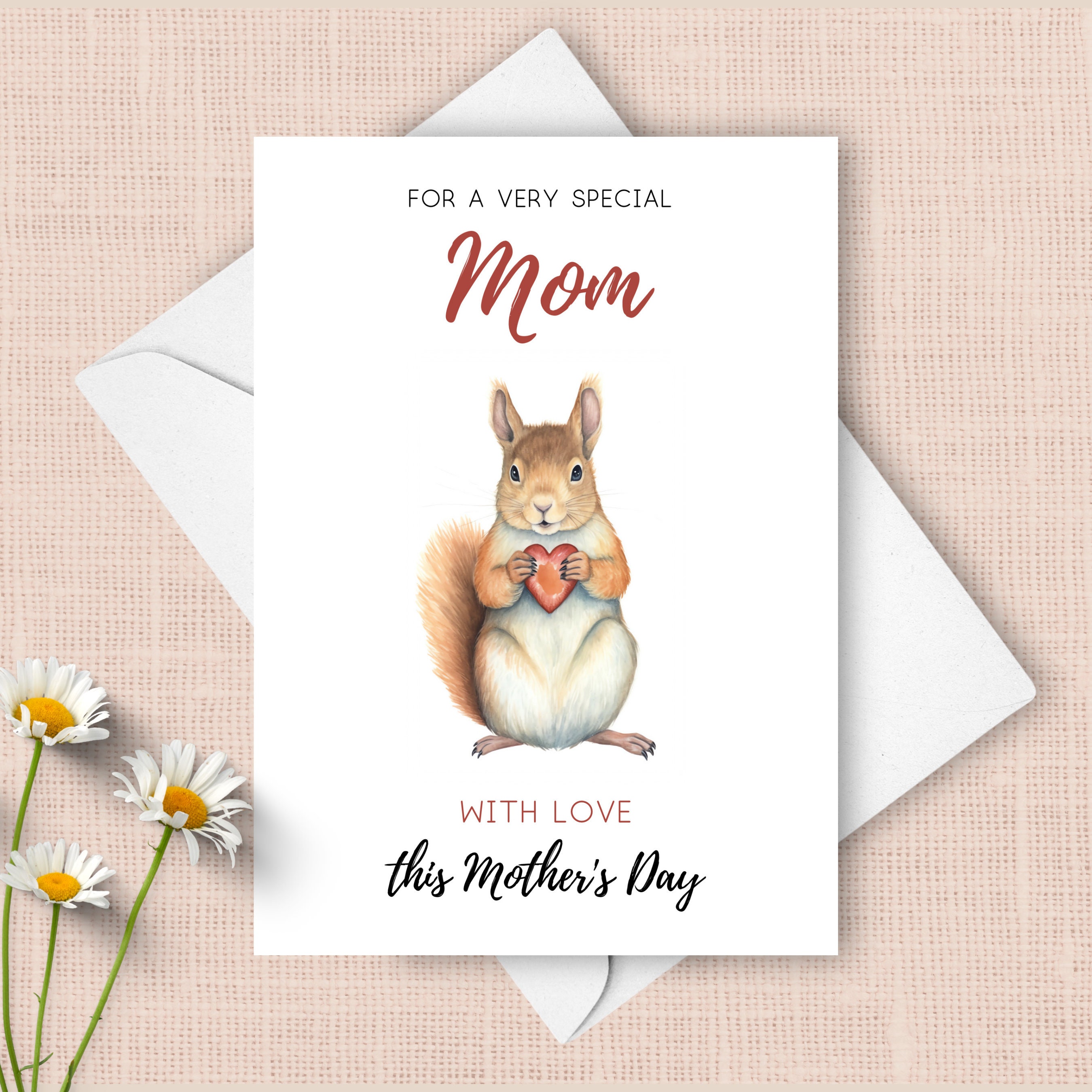Squirrel Mother's Day Card, Cute Squirrel Greeting Card, Squirrel Mom ...