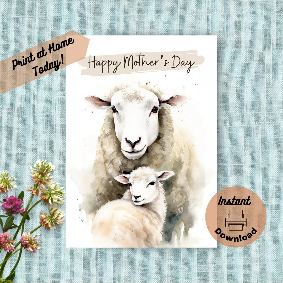 Printable Sheep Mother’s Day Card, Instant Download Print at Home Ewe ...