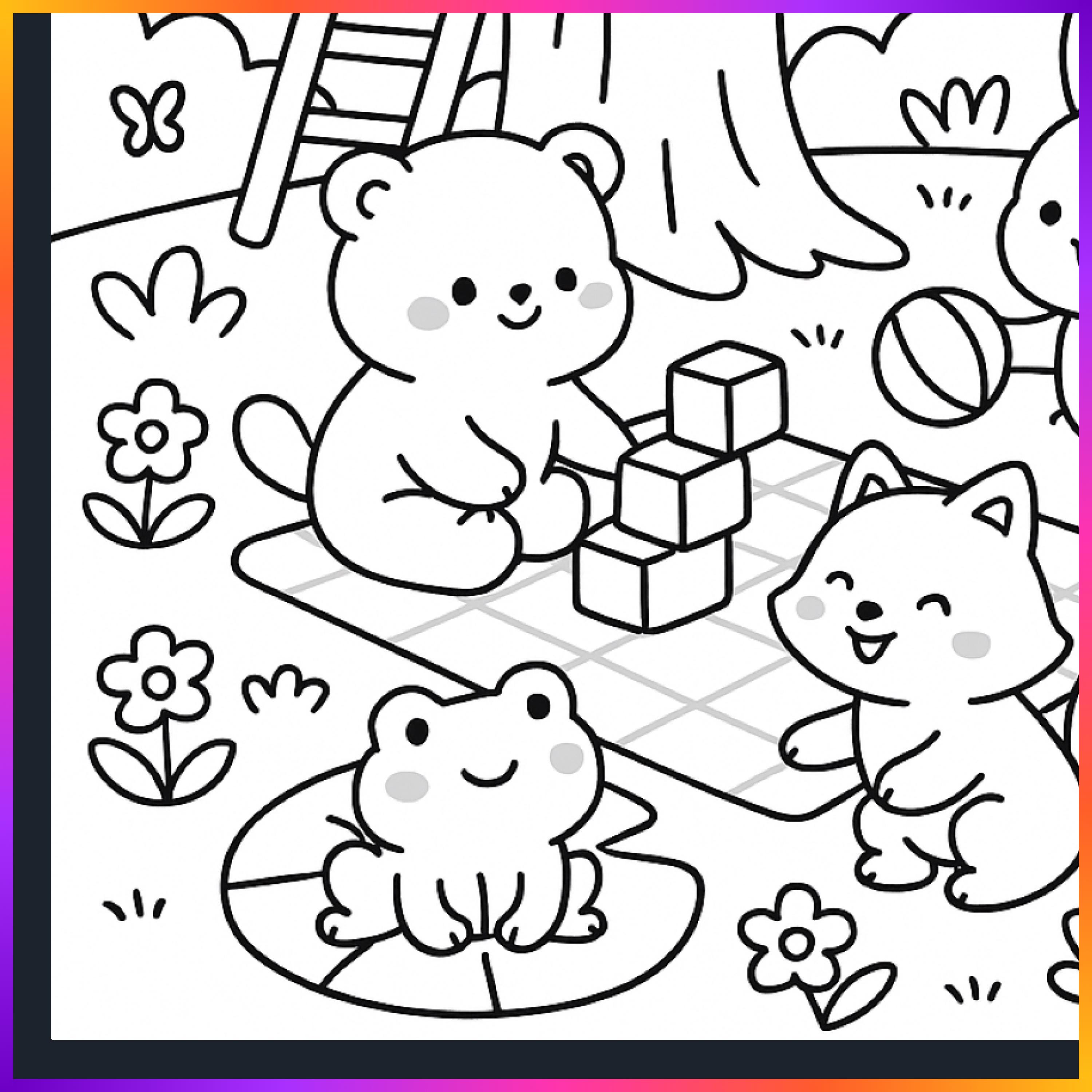 Kawaii Animal Scene Coloring Pages | 10 Printable Cute & Cozy Sheets ...