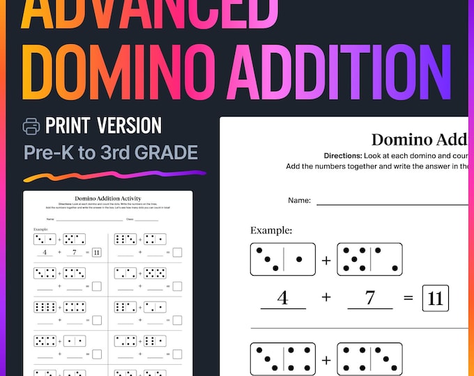 Advanced Domino Math Addition Cards Worksheets,math Practice ...