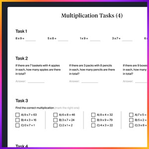 Multiplication Tasks Worksheets | Printable Math Practice for 2nd and ...