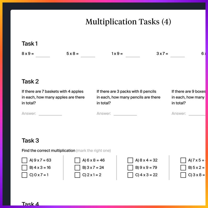 Multiplication Tasks Worksheets | Printable Math Practice for 2nd and ...