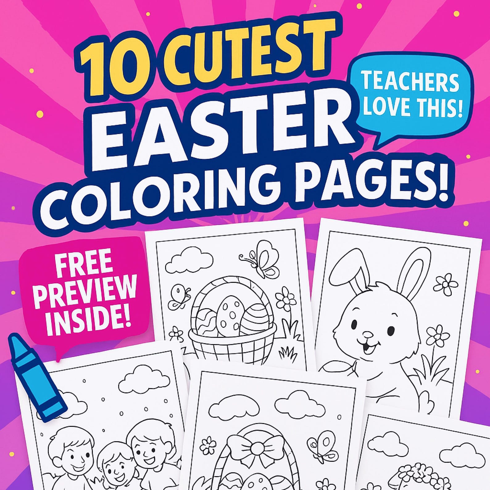 Easter Coloring Pages, Easy Coloring Sheets for Kids, Toddlers, Preschool, Kindergarten ...