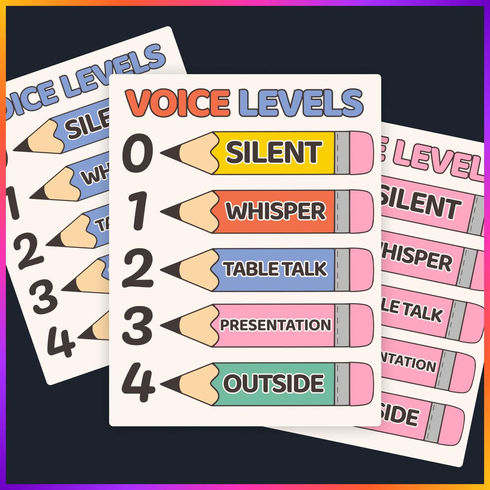 Voice Level Chart Classroom Printable Display, Bright Classroom ...