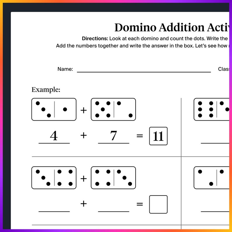 Advanced Domino Math Addition Cards Worksheets,math Practice ...