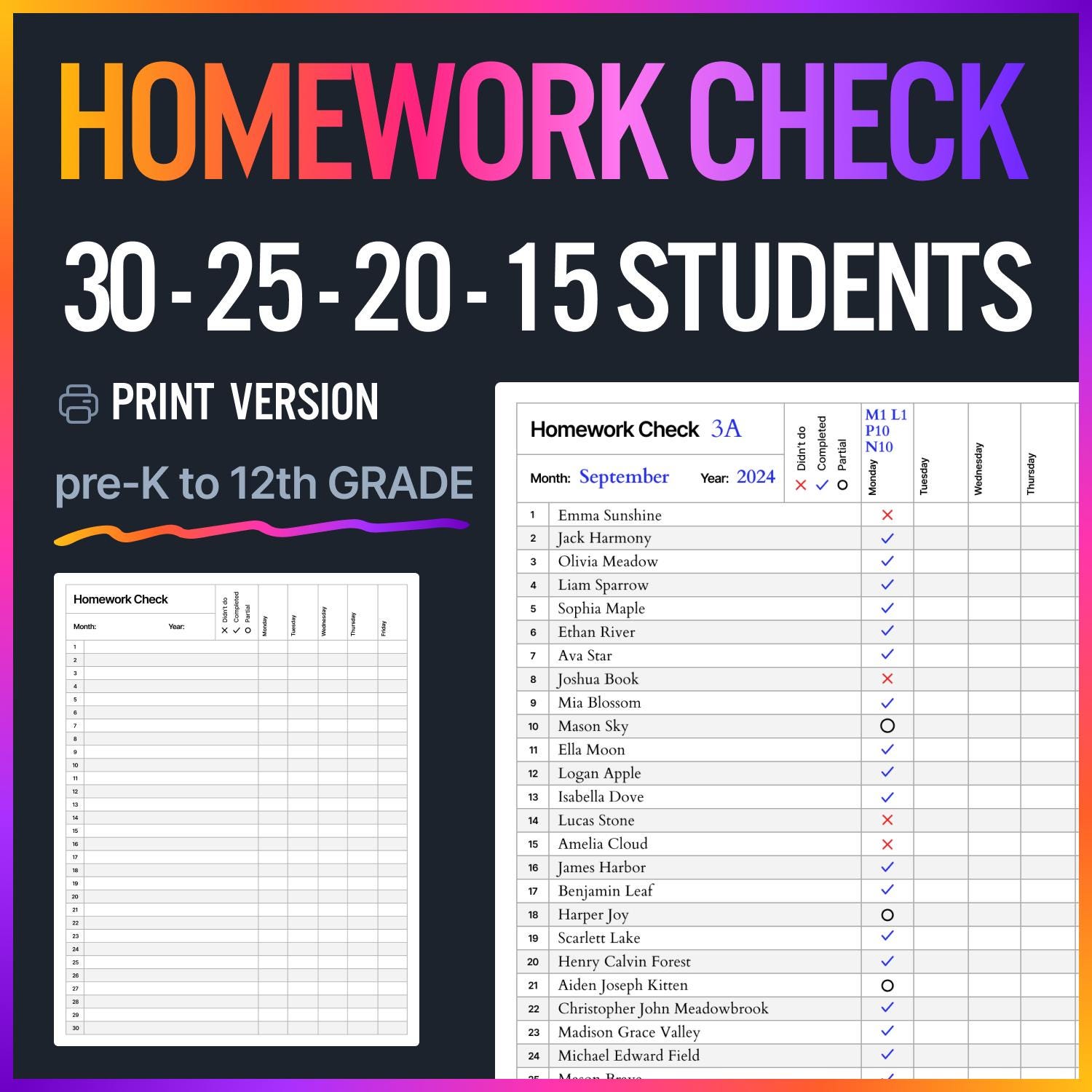 Editable Weekly Homework Checklist for Teachers | Track Homework for 30 ...