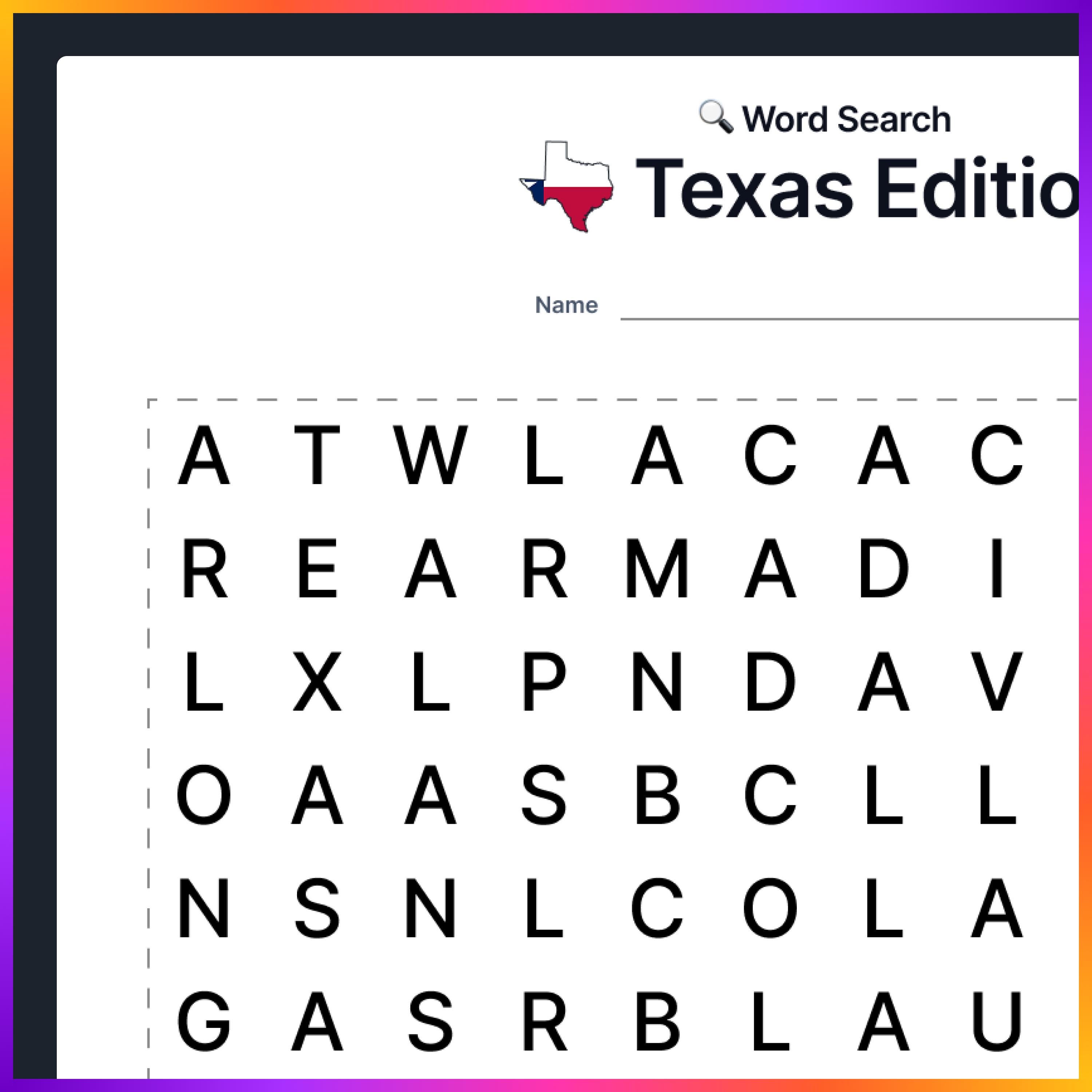 Texas Word Search Puzzle for Kids | Printable Activity Game | Instant ...