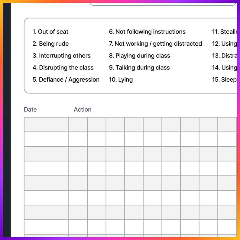 Behavior Documentation Log for Teachers | Printable Student Incident ...
